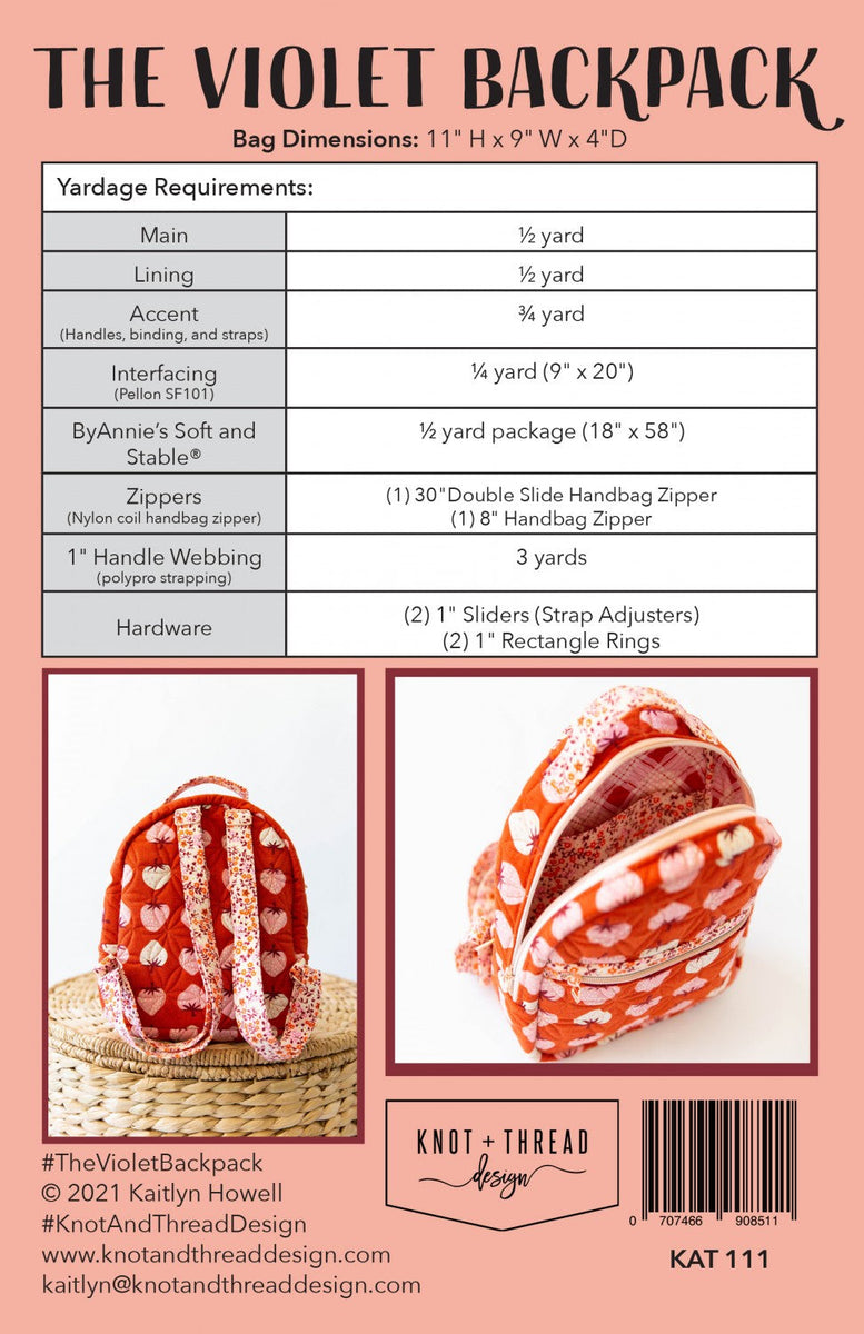 The Violet Backpack Pattern – Quilter's Cottage