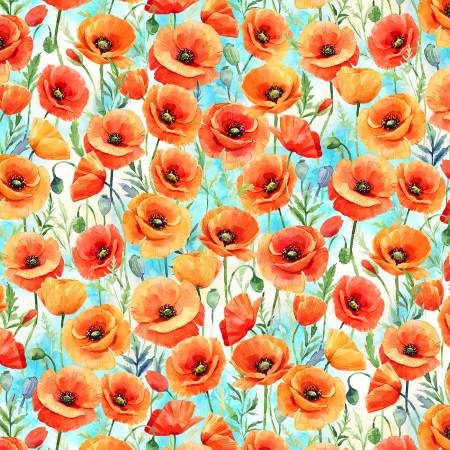Flower Shoppe - A Hoffman Spectrum Print - Poppy Fabric – Quilter's Cottage