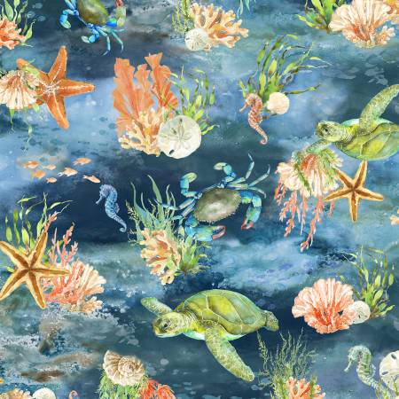 Ocean Life - Deep Sea - Blues - Cotton Fabric – Quilter's Cottage